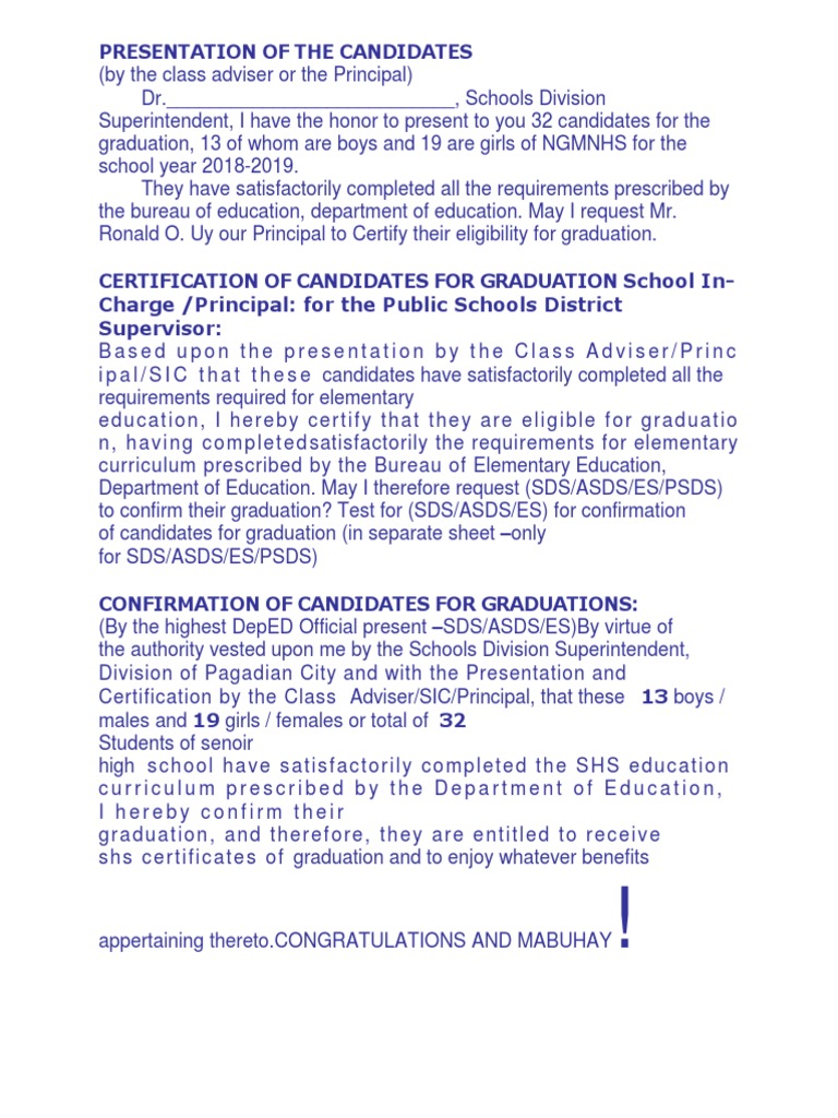 Presentation of Graduation Candidates | PDF
