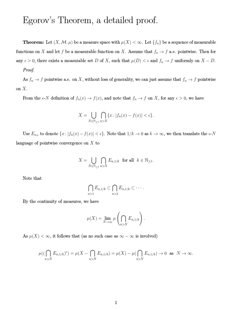 Egorov's Theorem, A Detailed Proof | Download Free PDF | Calculus | Mathematical Structures