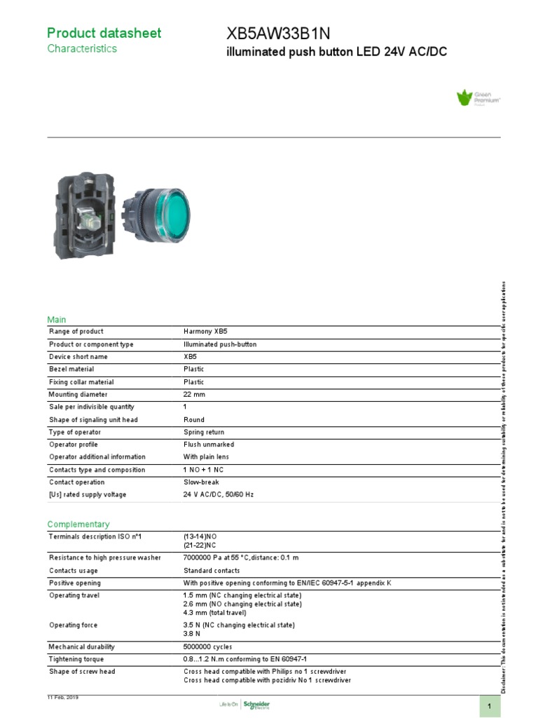 Harmony Xb5 Xb5aw33b1n | PDF | Fuse (Electrical) | Electrical Engineering