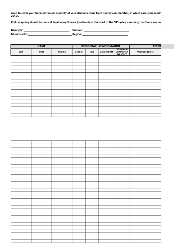 Child Mapping Template | PDF | Disability | Learning