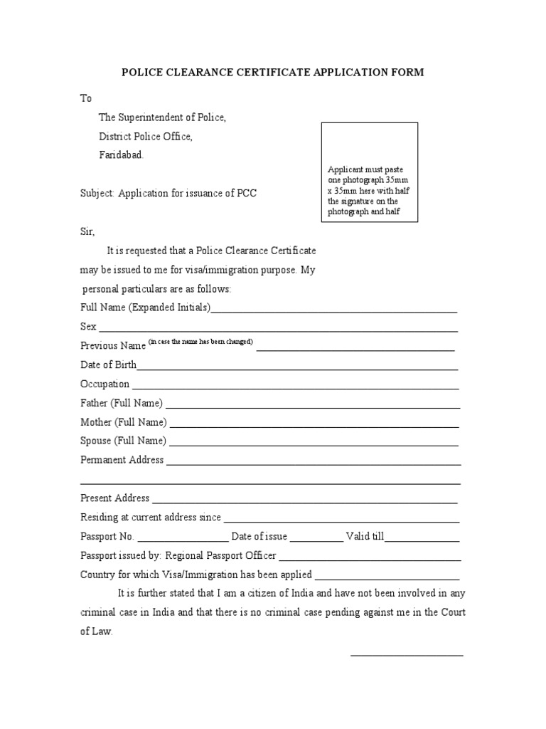 Police Clearance Certificate Application Form | PDF