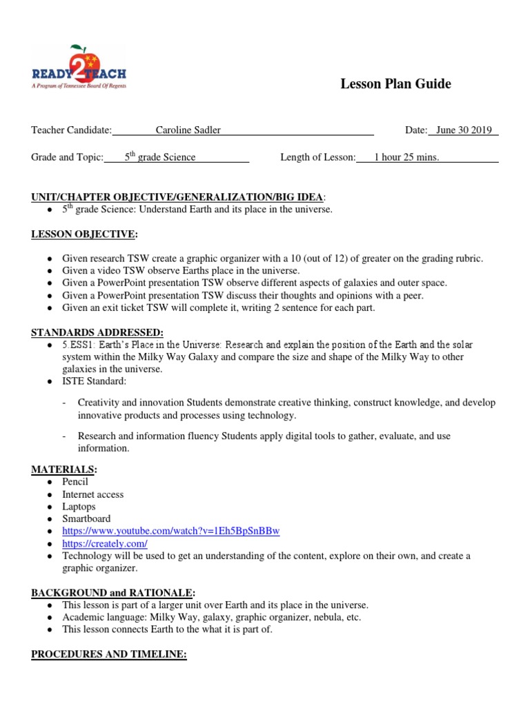 Lesson Plan Guide: Unit/Chapter Objective/Generalization/Big Idea | PDF ...