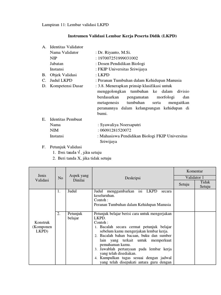 Lampiran 11 Lembar Validasi LKPD | PDF