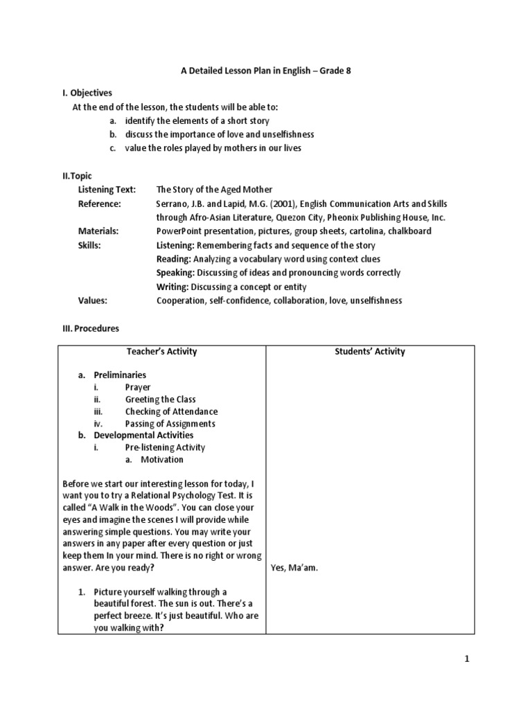 A Detailed Lesson Plan in English | PDF | Question | Lesson Plan