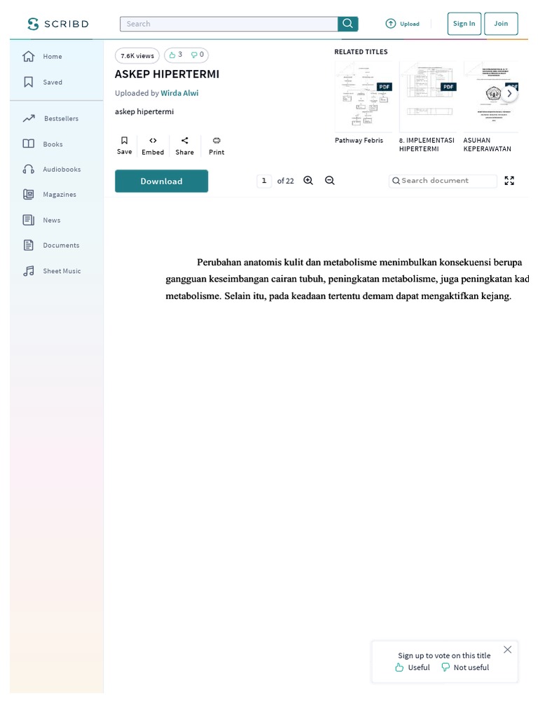 ASKEP HIPERTERMI: Pathway Febris, IMPLEMENTASI ASUHAN KEPERAWATAN | PDF