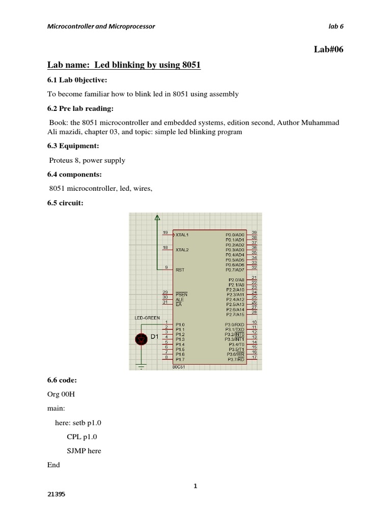 Lab#06 Lab Name: Led Blinking by Using 8051 | PDF