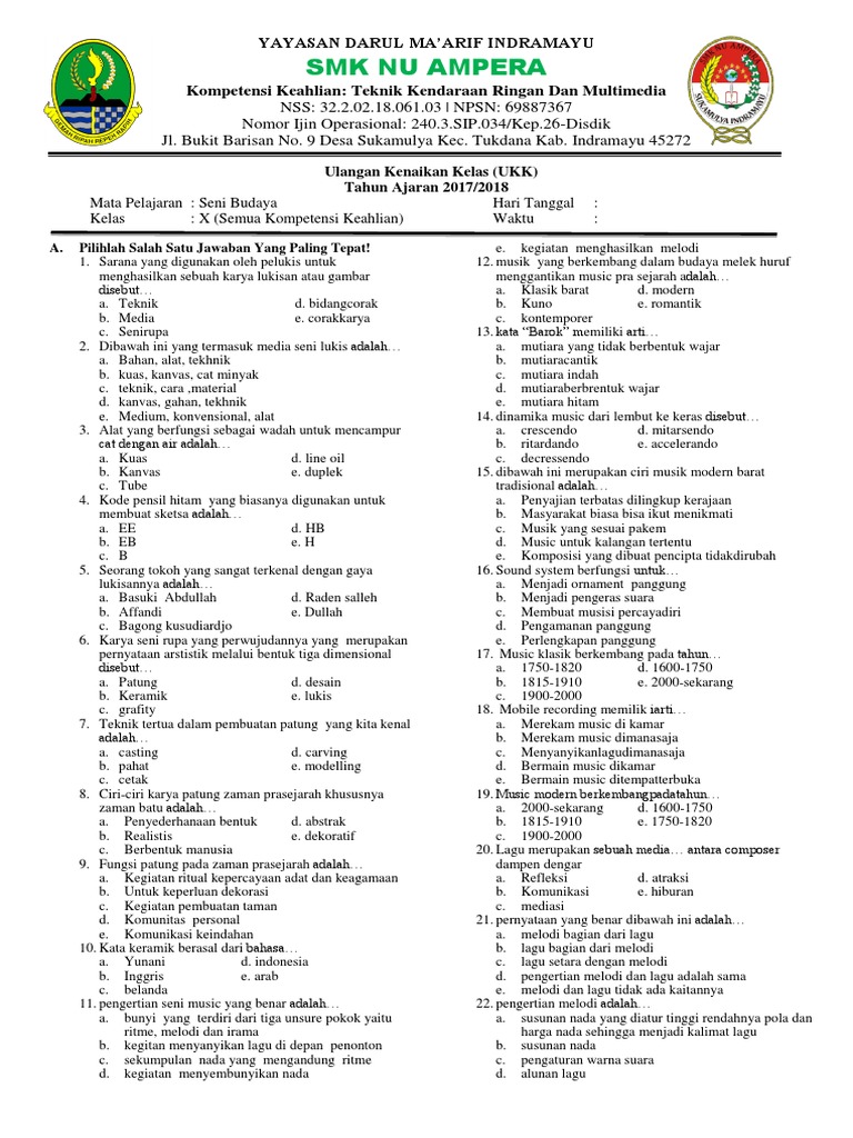 Soal Ukk SBK X | PDF