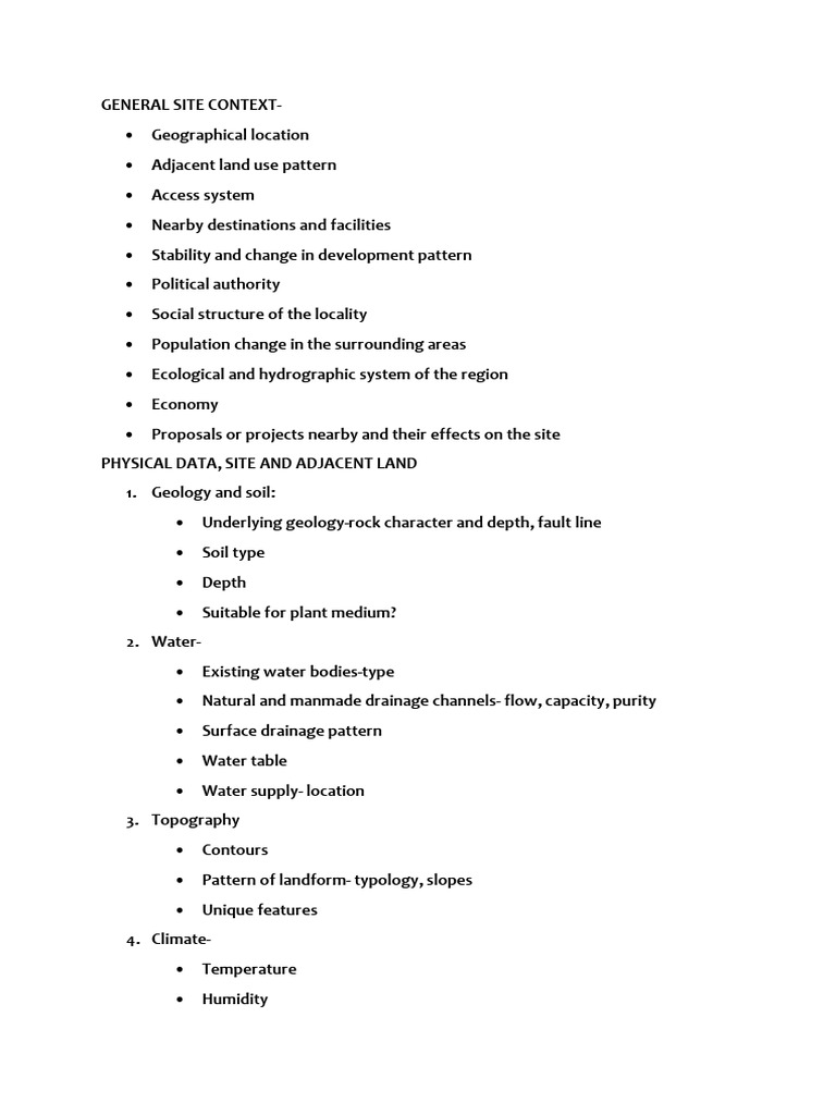 Site Analysis Checklist | PDF | Zoning | Soil