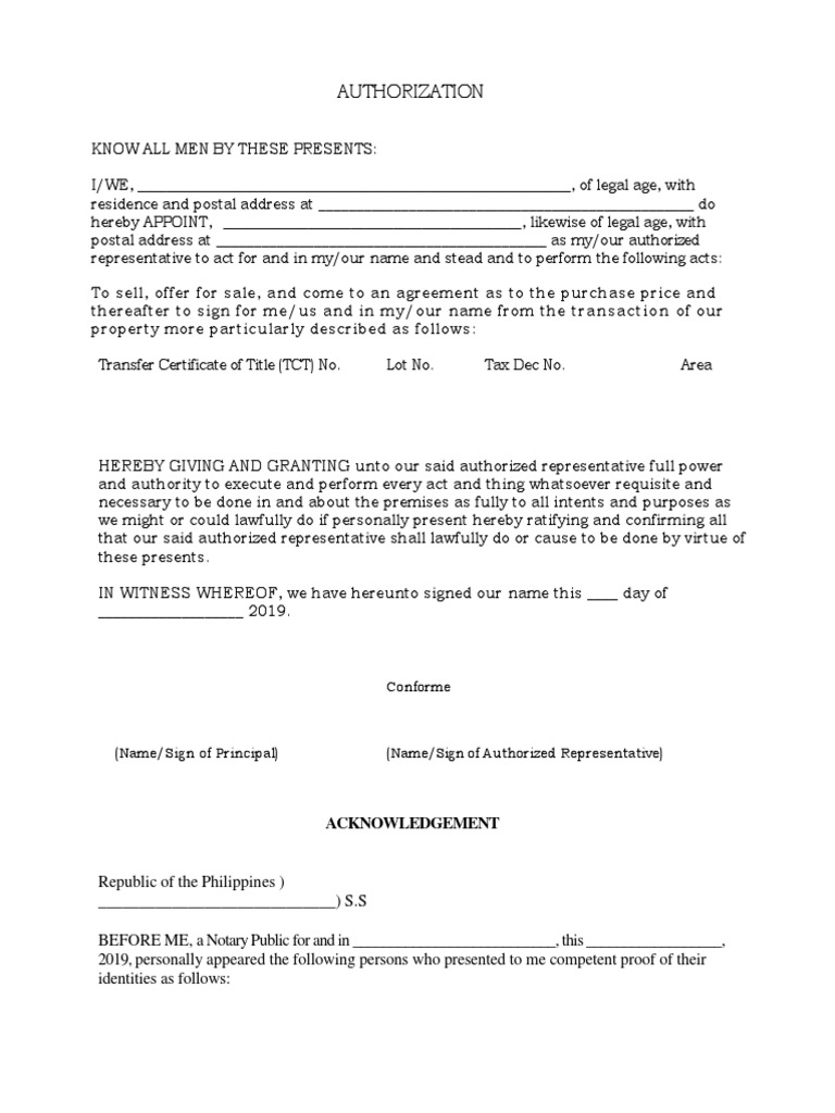Property Authorization Document Template | PDF | Politics | Law