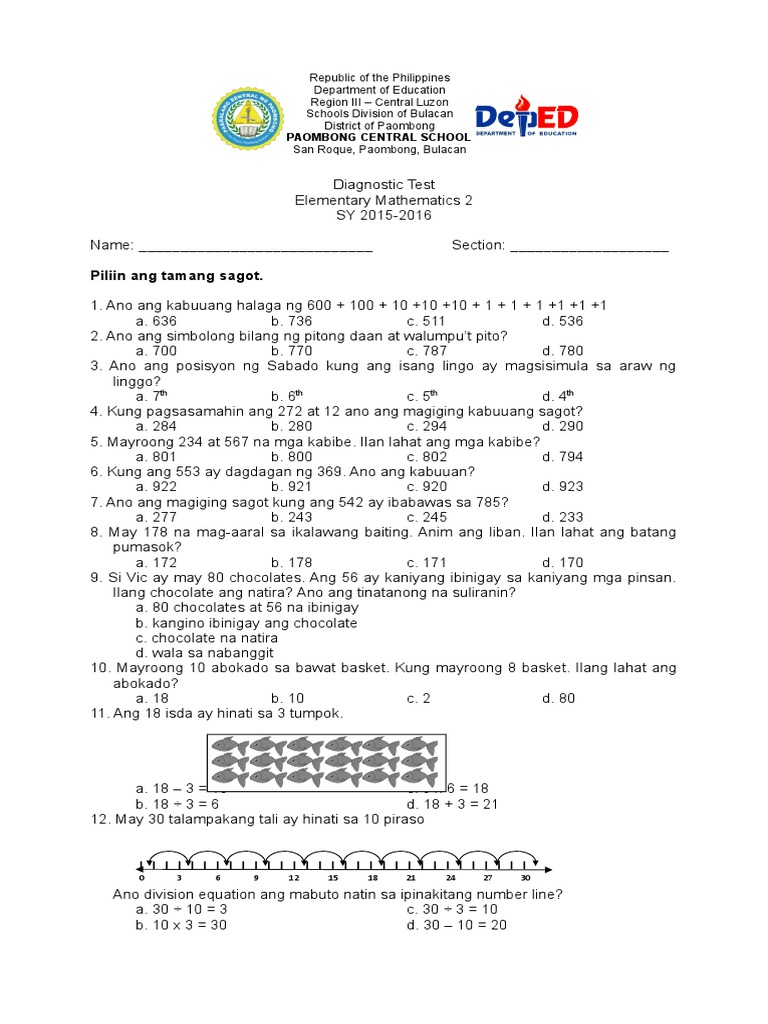 Diagnostic Test Math 2 | PDF