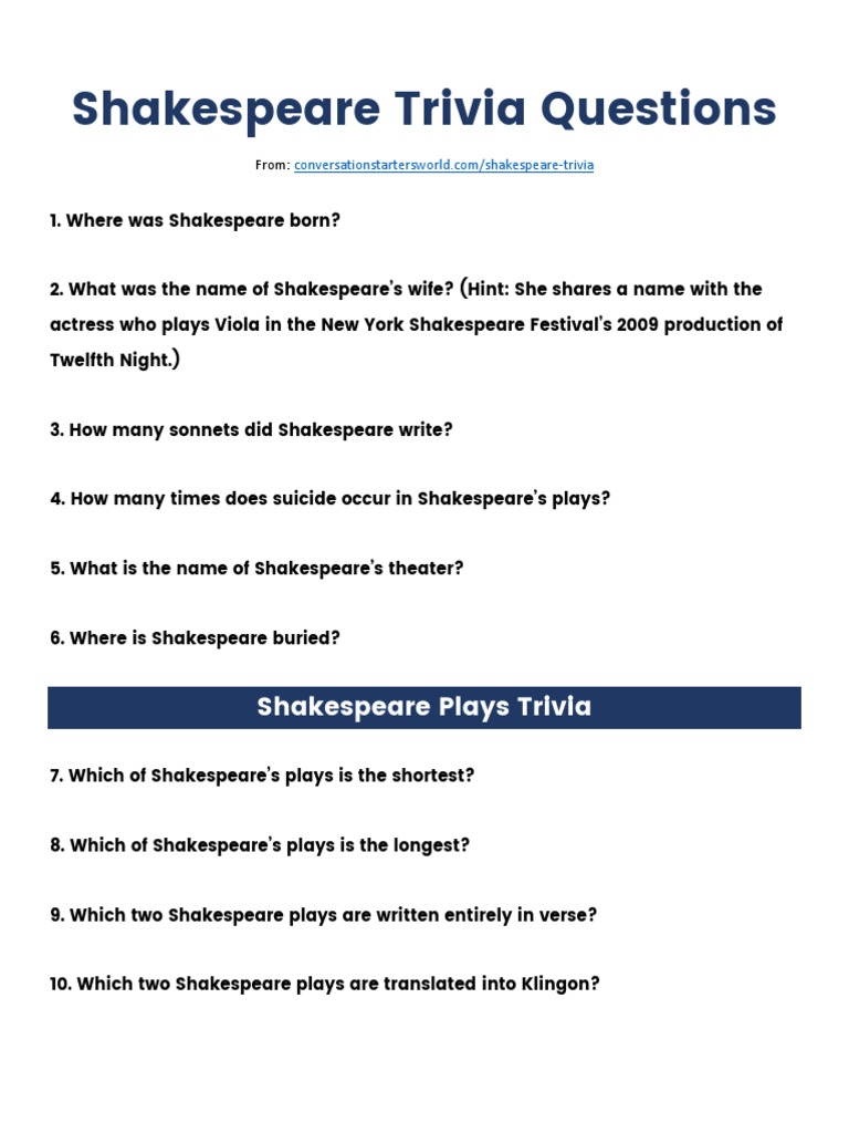 Questions Shakespeare | PDF