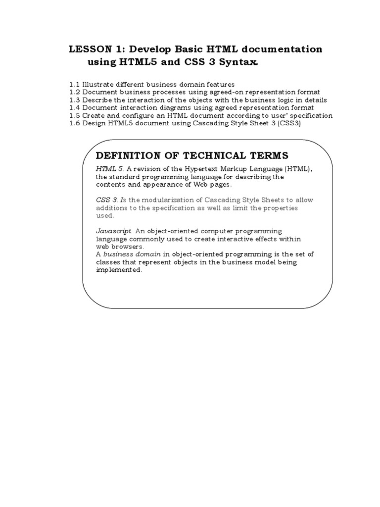 Lesson 1 Develop Basic Html Documentation Using Html5 And Css 3 Syntax 1543