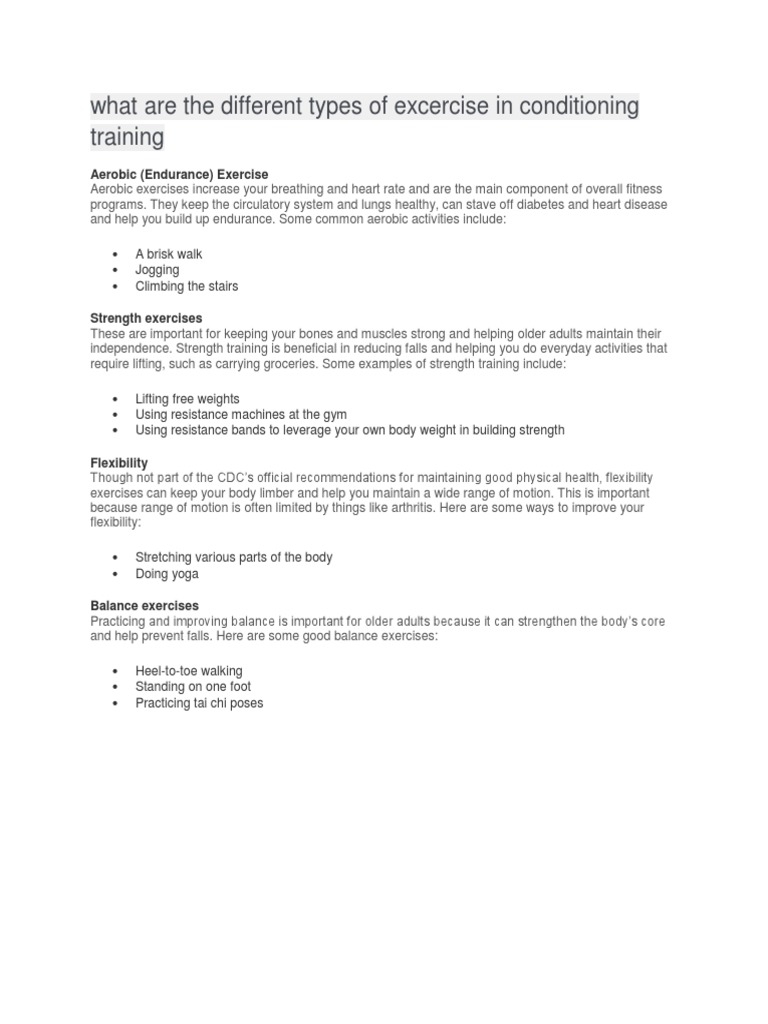 What Are The Different Types of Excercise in Conditioning Training | PDF