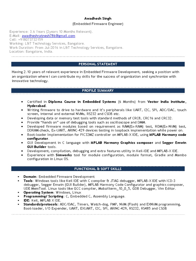 Resume Awadhesh | PDF | Embedded System | Integrated Development ...