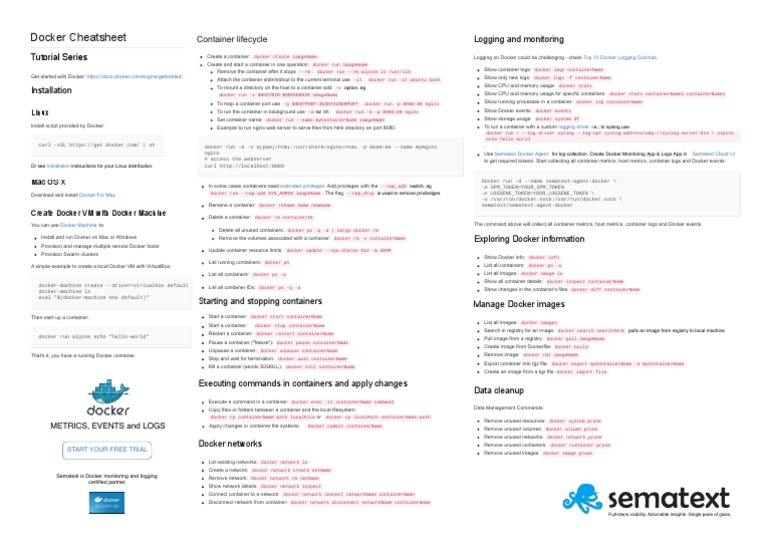 Docker Cheatsheet Sematext PDF | PDF | Computer File | Virtual Machine
