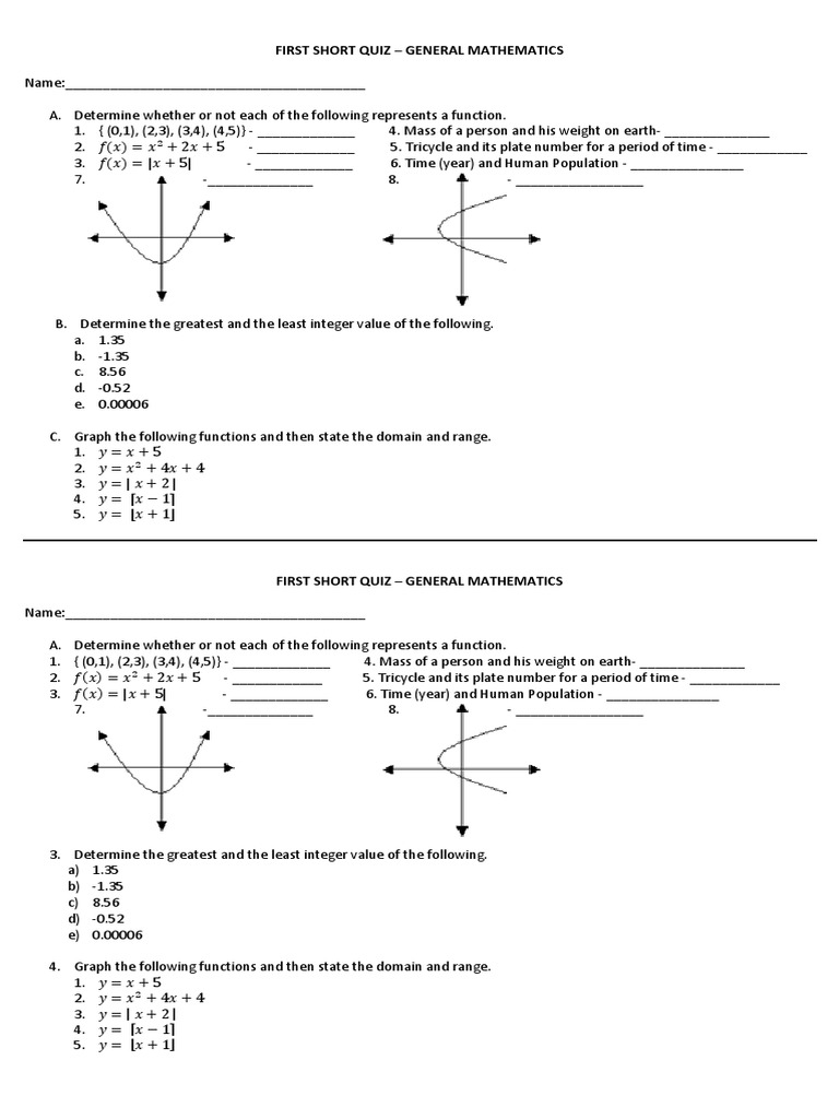 General Math Quiz: Functions & Graphs | PDF
