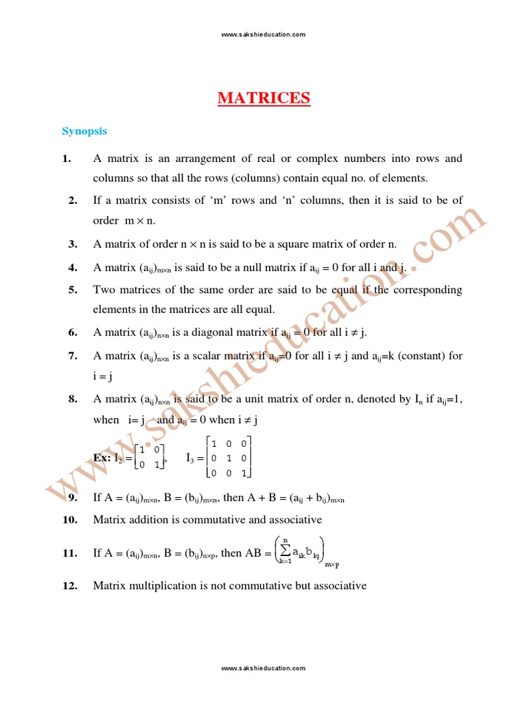 Matrices1 PDF | PDF | Matrix (Mathematics) | Algebra