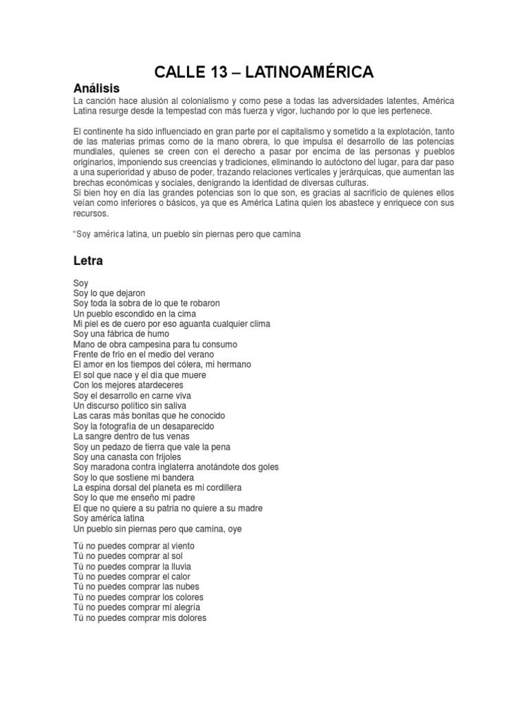 Análisis de "Latinoamérica" de Calle 13 | PDF | America latina