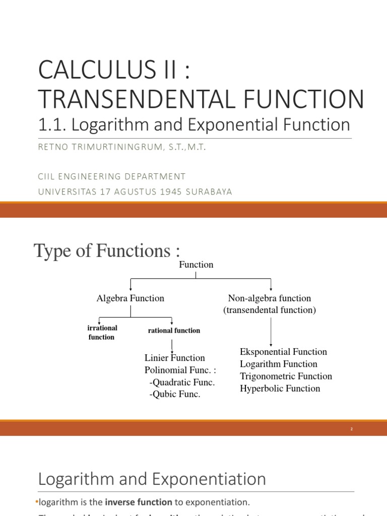 Calculus Ii - Transcendental Function1.1 | PDF | Logarithm | Exponentiation