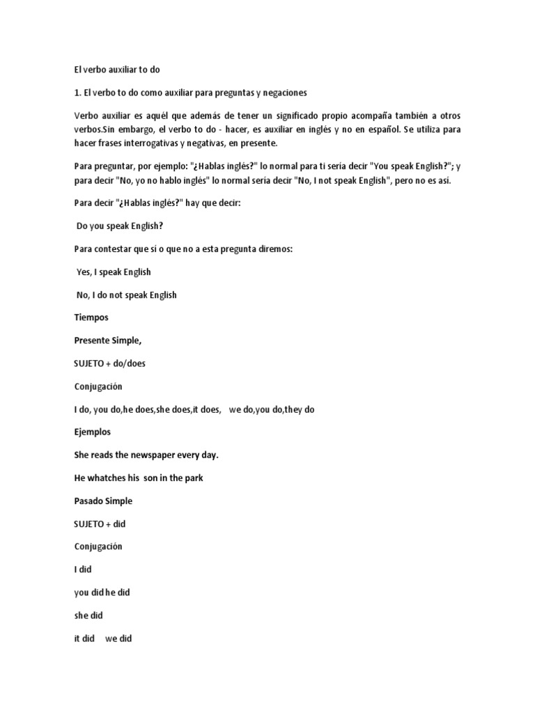 El Verbo To Do Como Auxiliar | PDF | Artes del Lenguaje y Comunicación ...