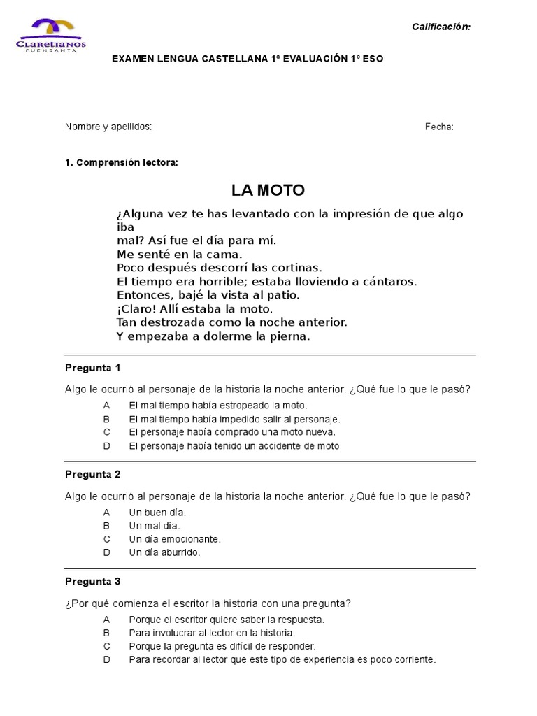 EXAMEN LENGUA 1o ESO | PDF | Prueba (evaluación) | Verbo EXAMEN LENGUA 1o ESO | PDF | Prueba (evaluación) | Verbo
