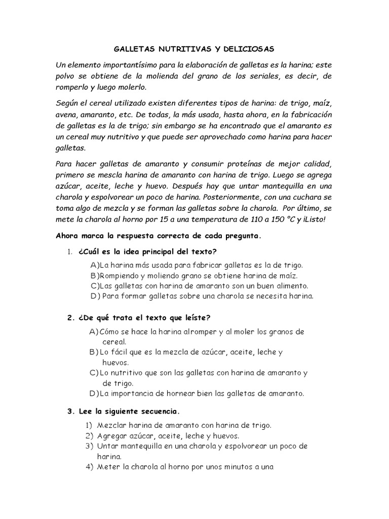 Comprension Lectora | PDF | Galleta | Trigo