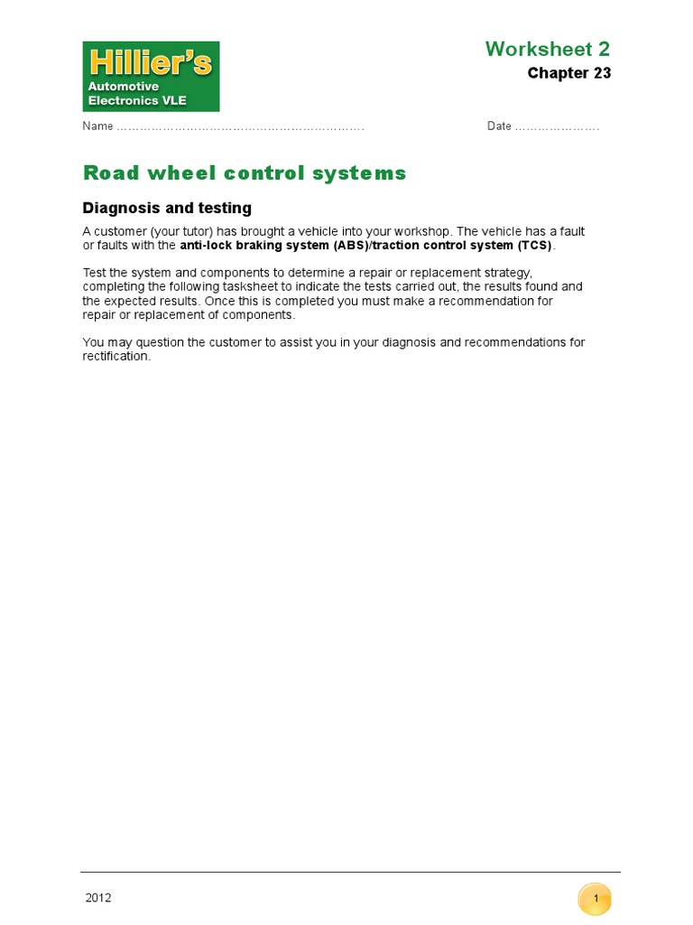 Road Wheel Control Systems: Worksheet 2 | PDF