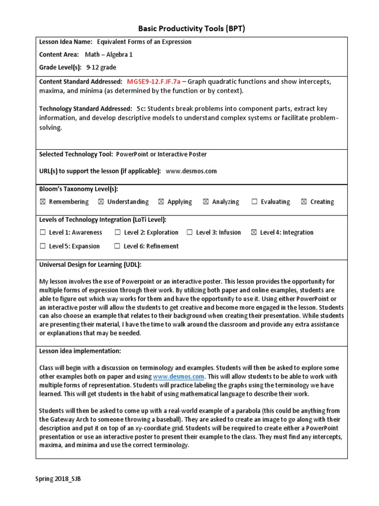 BPT BBPT Lesson Idea | PDF | Education Theory | Cognitive Science