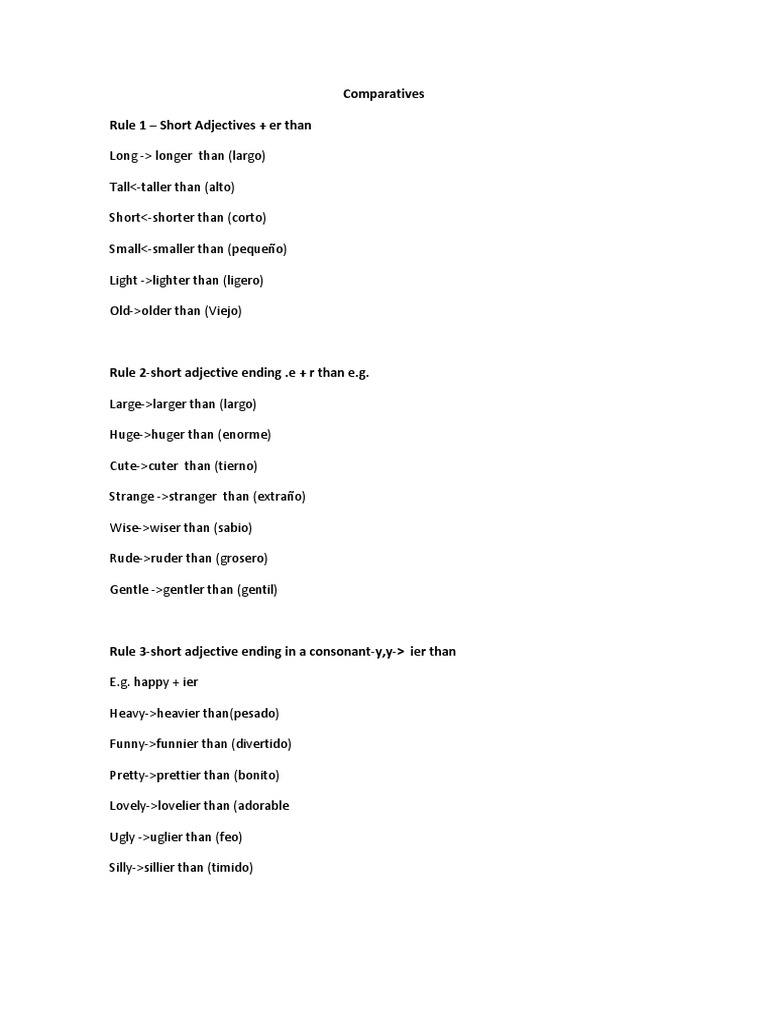 Comparatives Rule 1 - Short Adjectives + Er Than | PDF