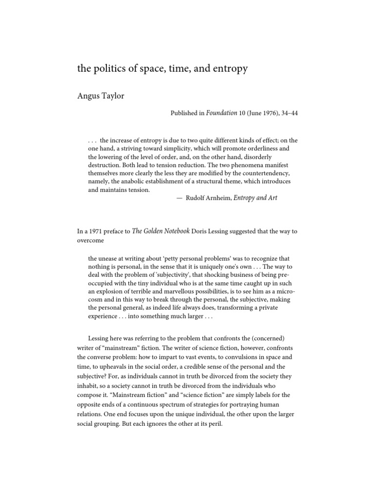 The Politics of Space Time and Entropy | PDF