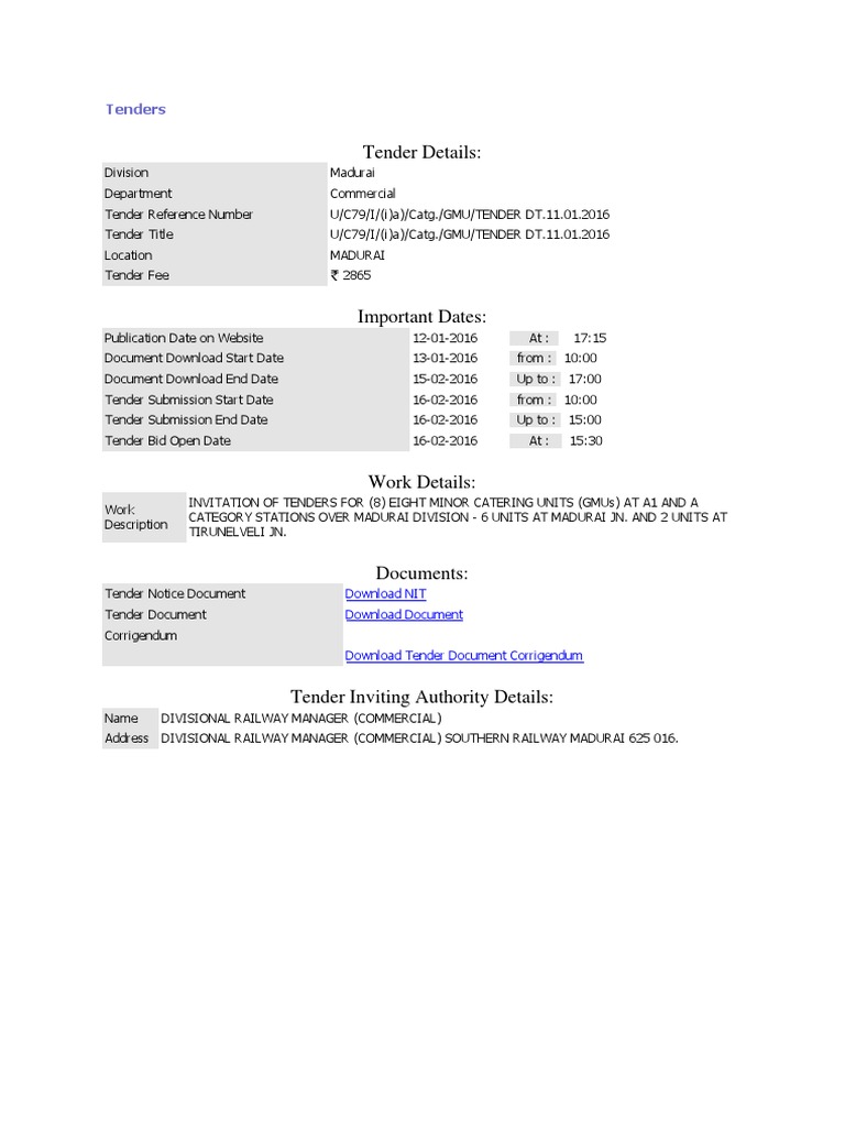 Tender Details:: Tenders | PDF