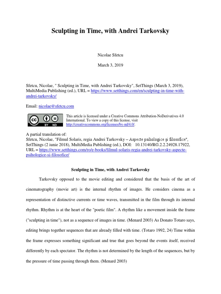 Sculpting In Time With Andrei Tarkovsky Pdf Pdf