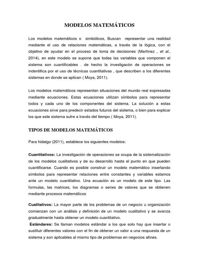 Tipos De Modelos Matemáticos | Modelo matemático | Simulación