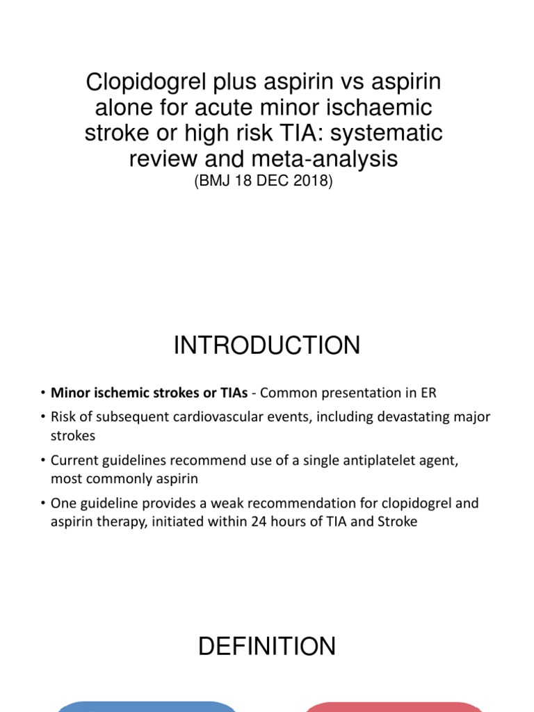 Clopidogrel Plus Aspirin Vs Aspirin Alone For Acute Minor Ischaemic ...