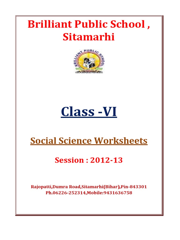 VI Social-Science-Worksheets SA1&2 2012 2013 | PDF | Equator | Mountains