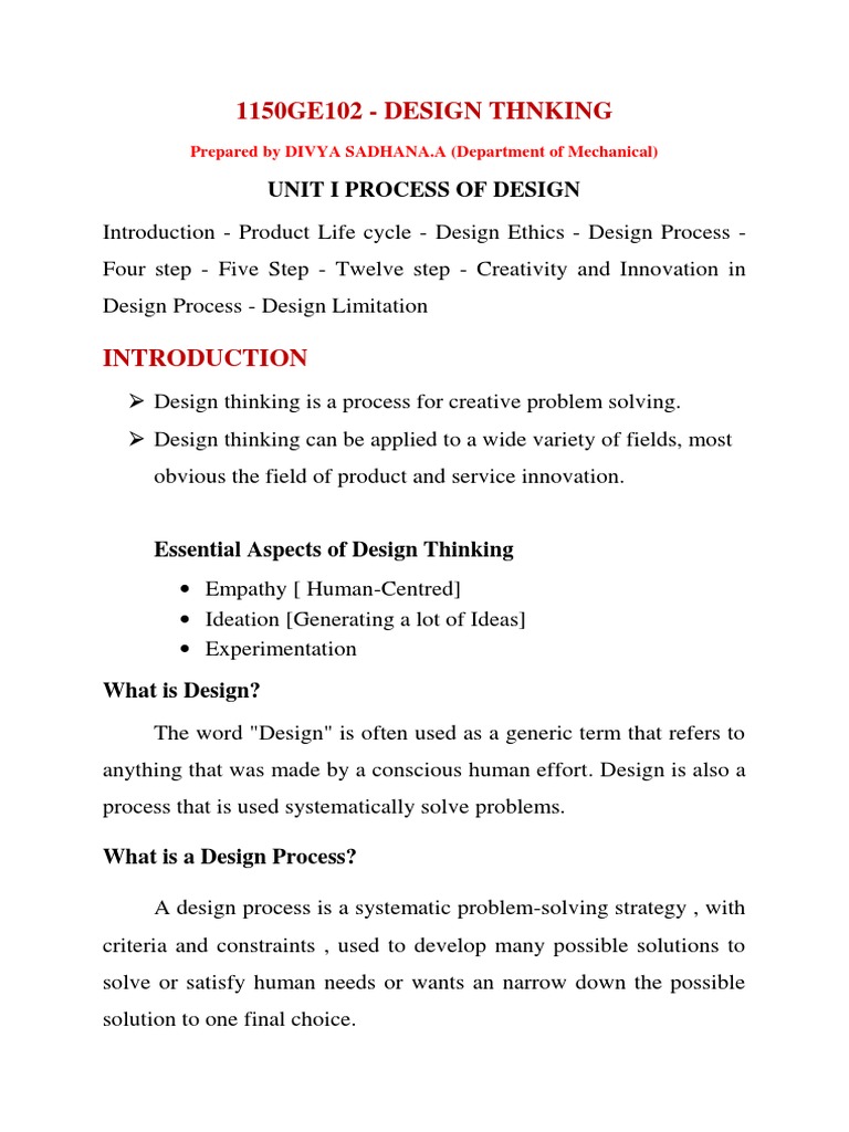 Design Thinking UNIT I-1 | PDF | Design Thinking | Innovation