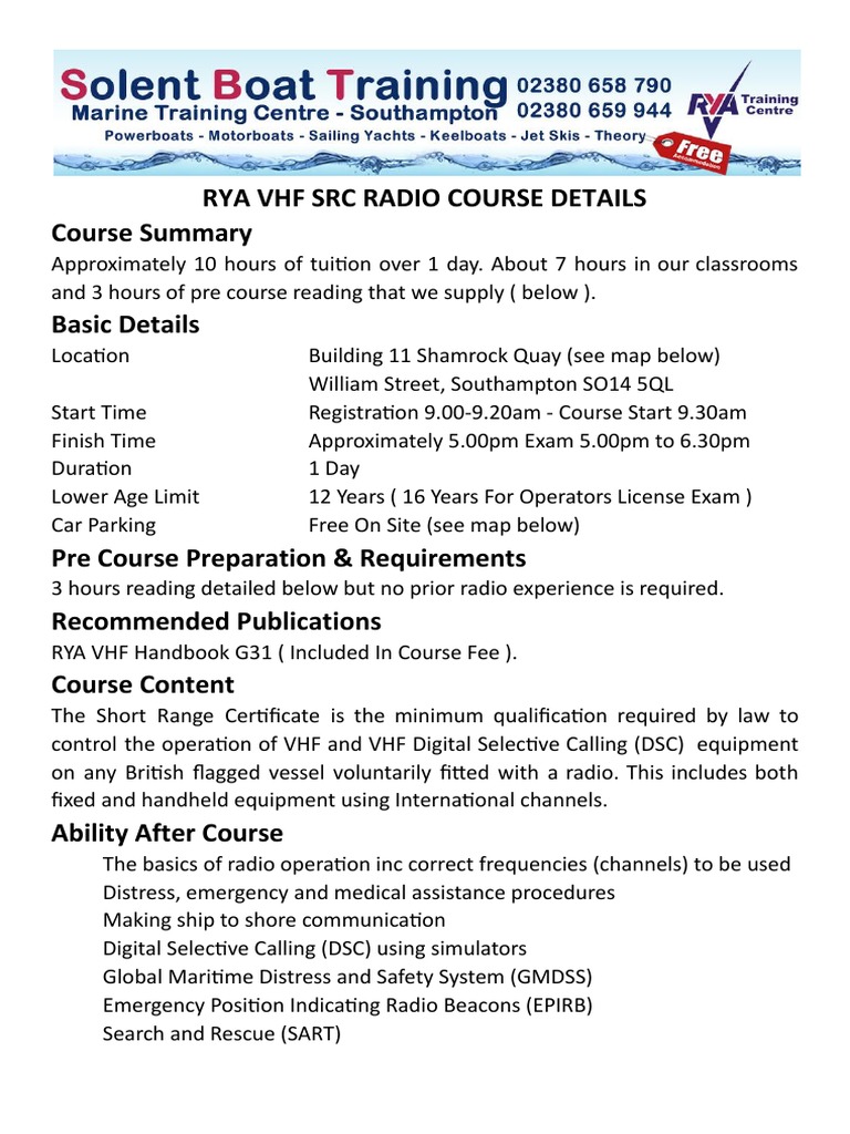 RYA VHF SRC Radio Course Overview | PDF | Wireless | Water Transport