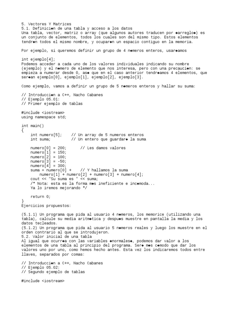 Introducción a vectores y matrices en C++ | PDF | C ++ | Vector Euclidiano
