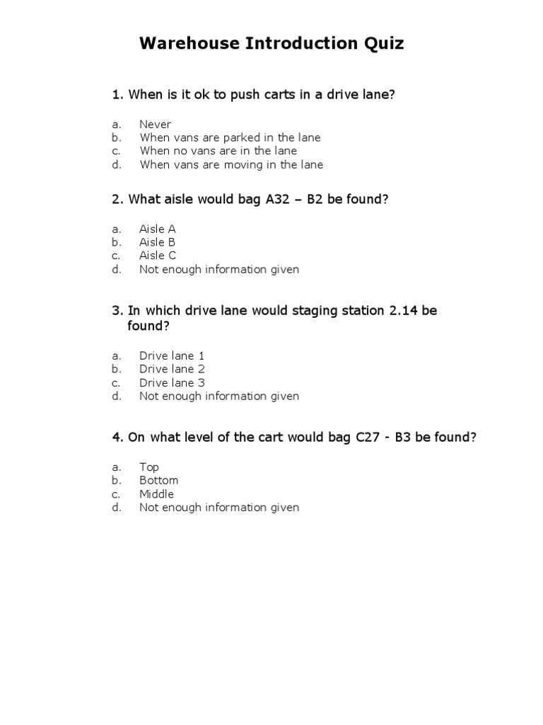 Warehouse Safety and Navigation Quiz | PDF | Travel