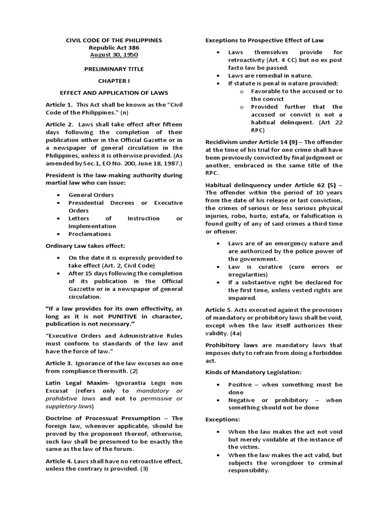 Prohibitive Laws and Not To Permissive or Suppletory Laws) | PDF ...