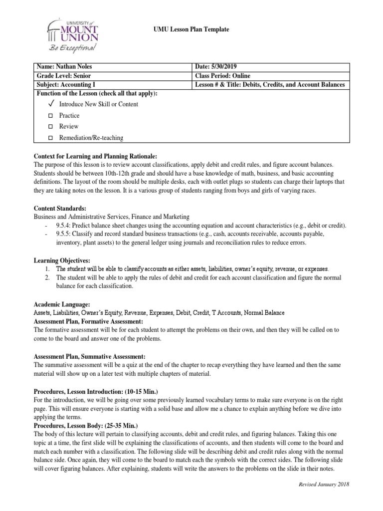 Lesson Plan | PDF | Debits And Credits | Learning