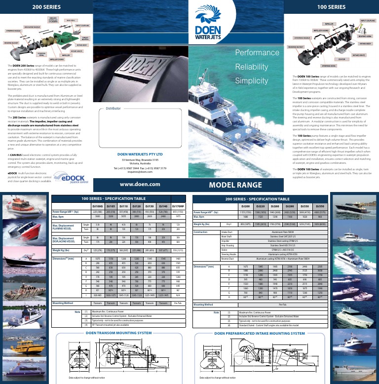 High Performance DOEN Waterjets Comparison | PDF | Jet Engine | Duct (Flow)