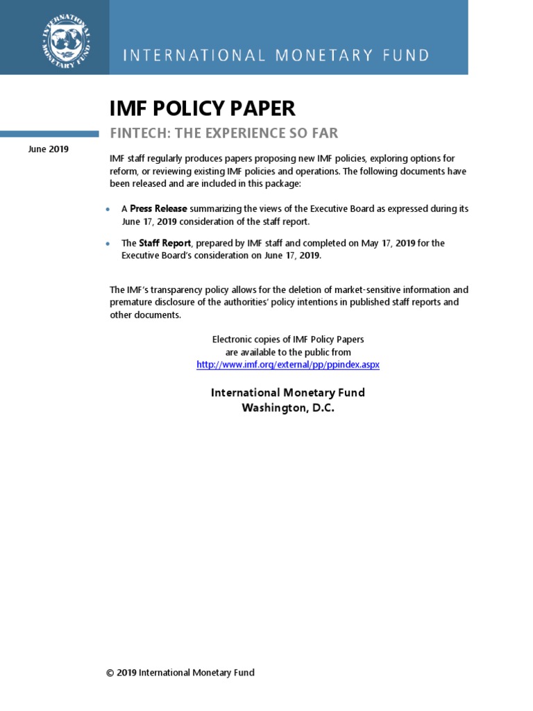 Imf Policy Paper: Fintech: The Experience So Far | PDF | Financial ...