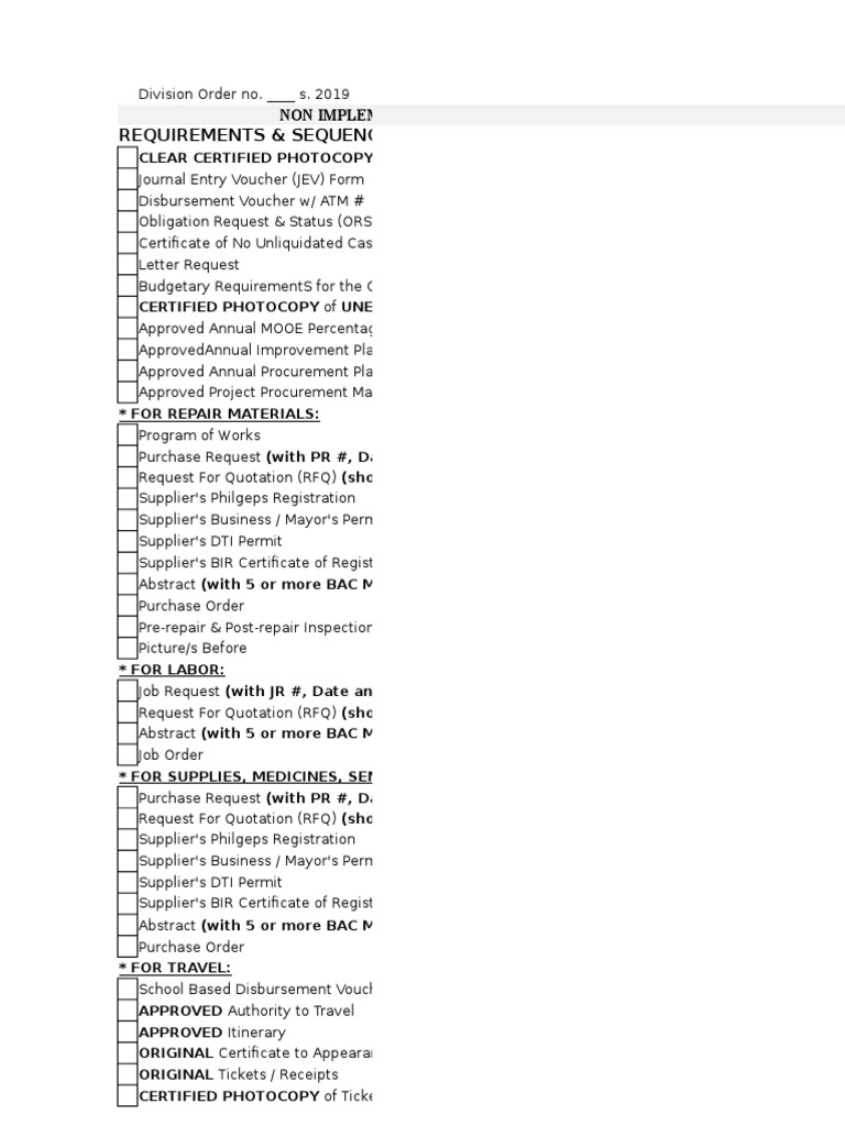 Requirements & Sequence For Mooe Cash Advance: Non Implementing Unit ...