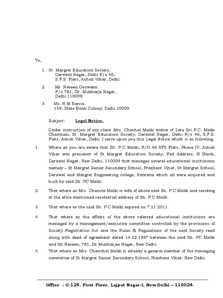 Legal Notice.: Office: C-129, First Floor, Lajpat Nagar-I, New Delhi ...
