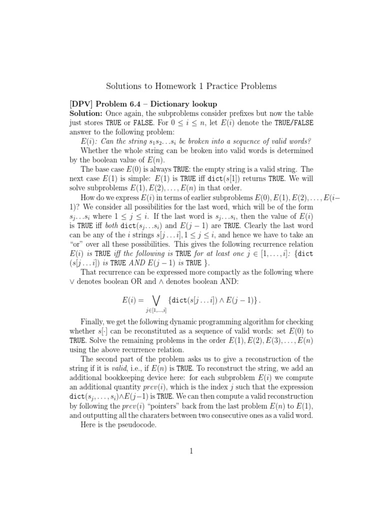 HW1 DPV Chapter 6 Solutions | PDF | Recurrence Relation | Time Complexity
