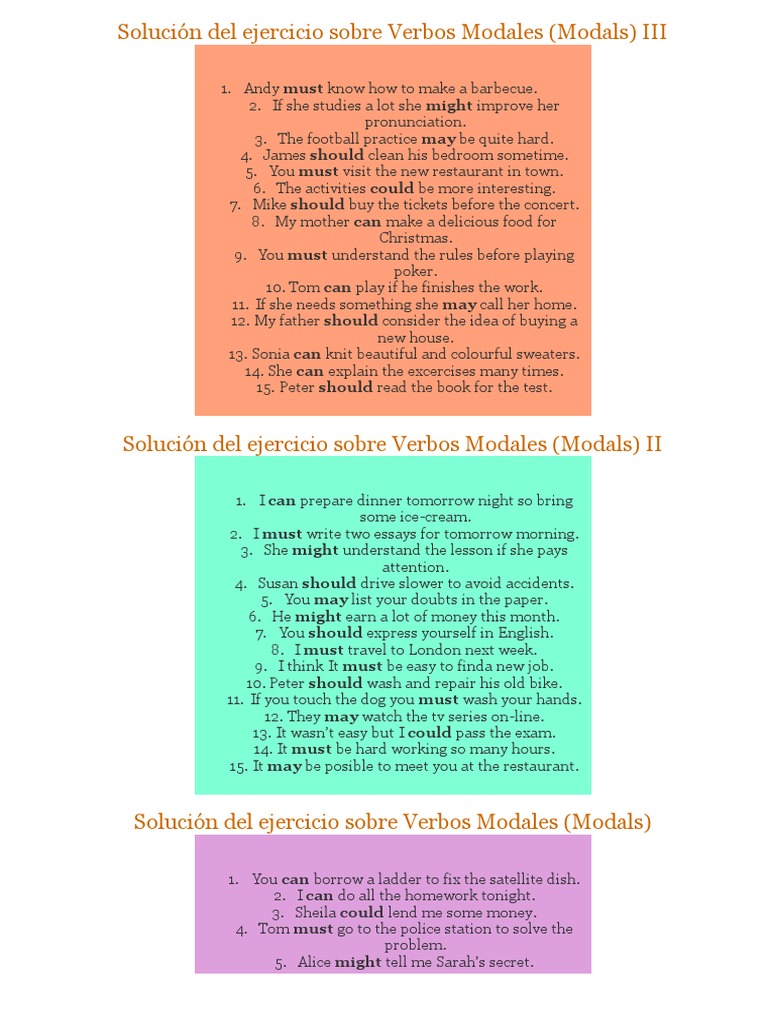 Solución Del Ejercicio Sobre Verbos Modales | PDF