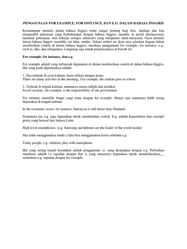 Penggunaan For Example | PDF | Seni & Disiplin Bahasa