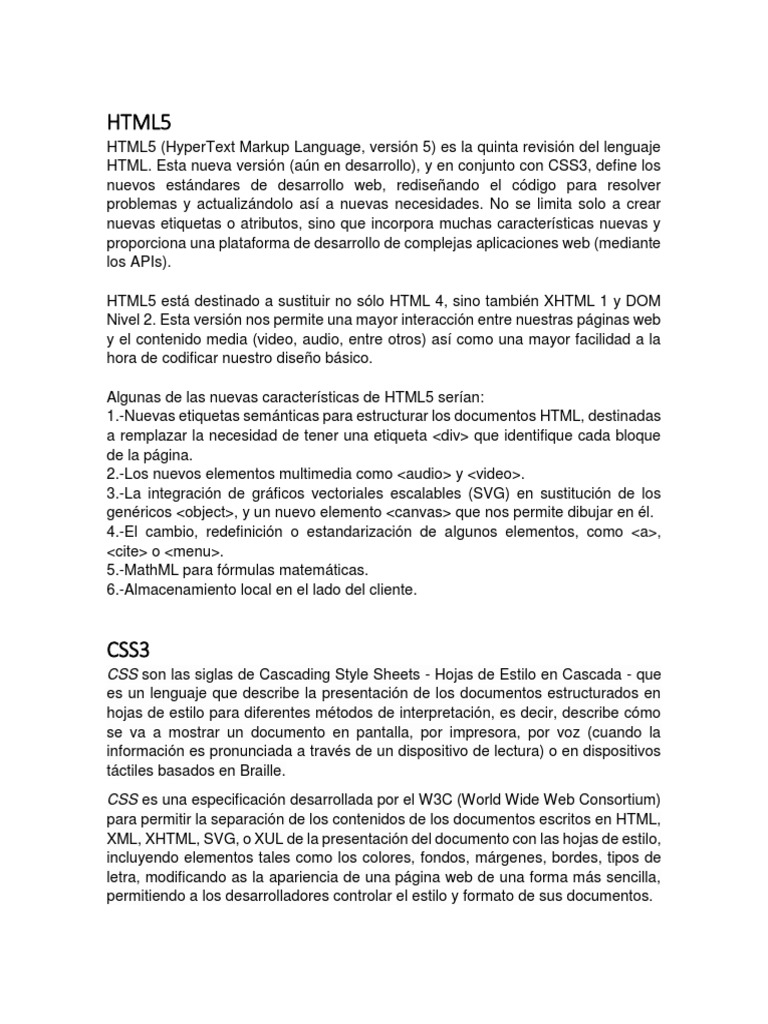 Definicion de Html5, Css3 y Javascript | PDF | Hojas de estilo en cascada | HTML
