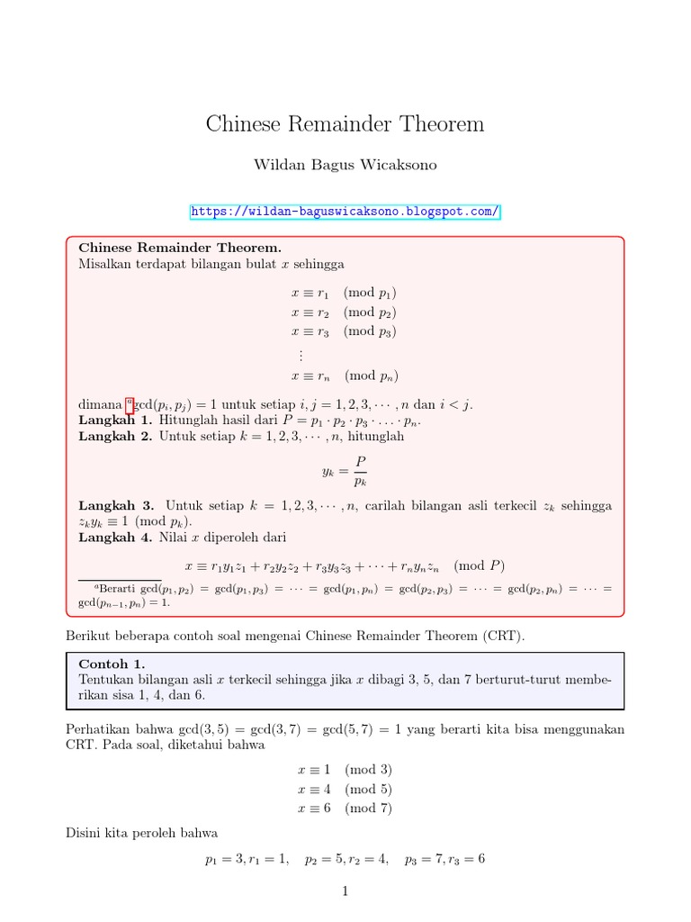 Chinese Remainder Theorem | PDF
